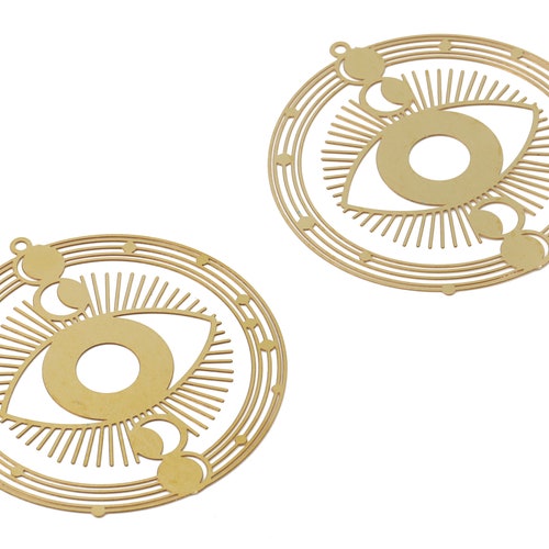 Brass Crescent Eye Round Earring Charms Raw Brass Phases of - Etsy