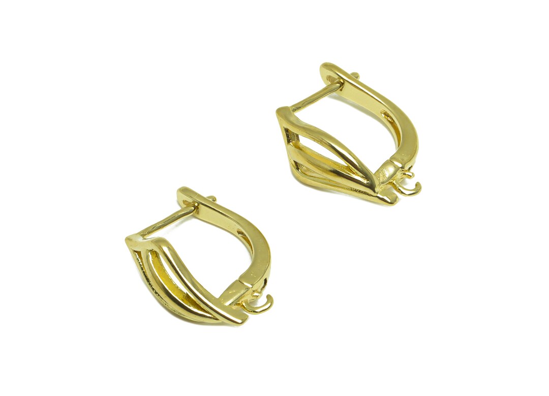 Brass Geometry Hoop Earring - Raw Brass English Lock Hoop Earring With ...