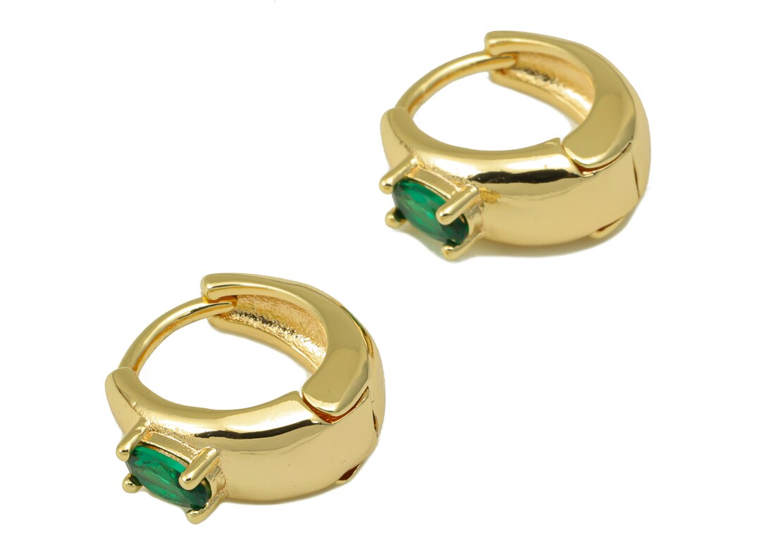 Brass Huggie Hoop Earring Clasp - Brass Green Ellipse Hoop Clasp - Ring ...