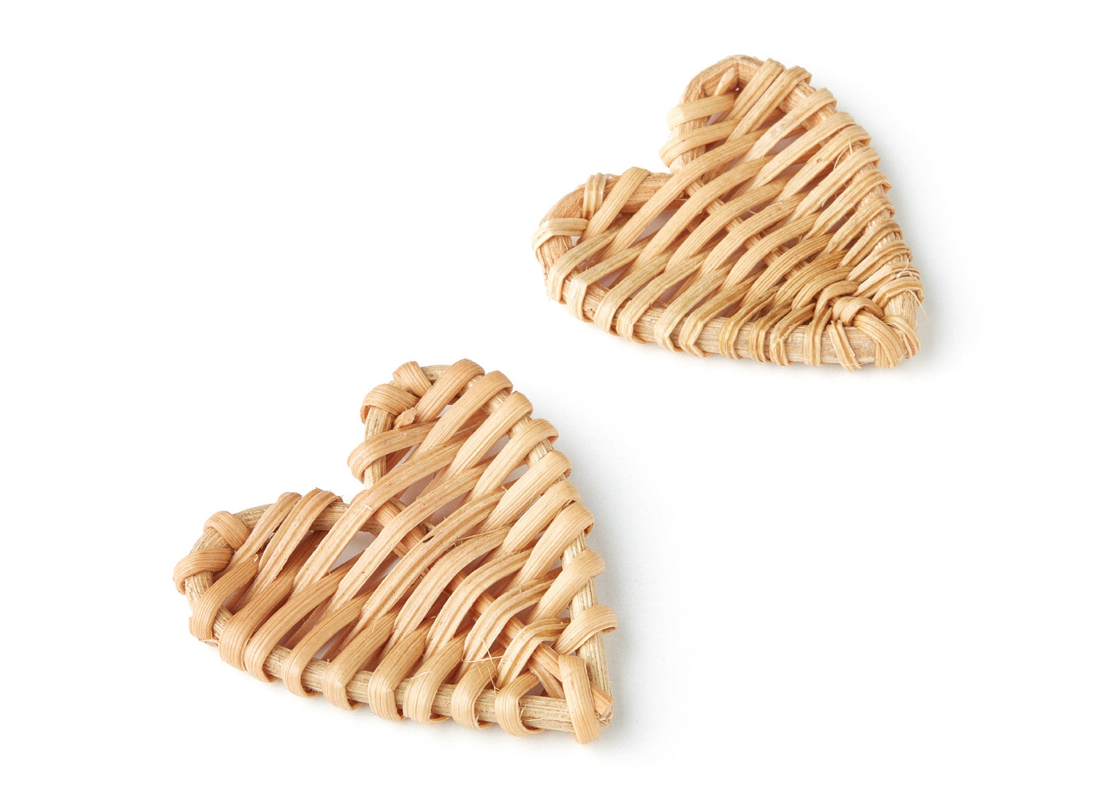 Handwoven Rattan Earrings - Heart Shaped Rattan Pendant - Wooden Straw ...