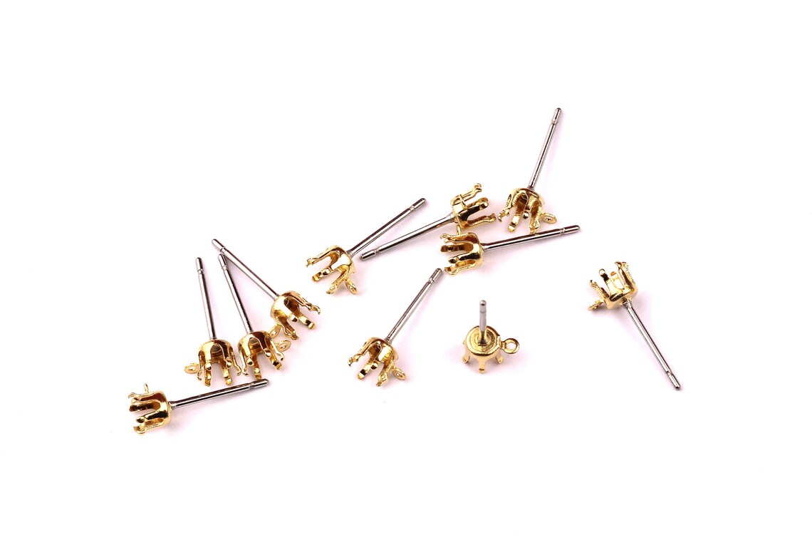 Brass Earring Post - Brass Round Setting - 316L Stainless Steel Stud ...