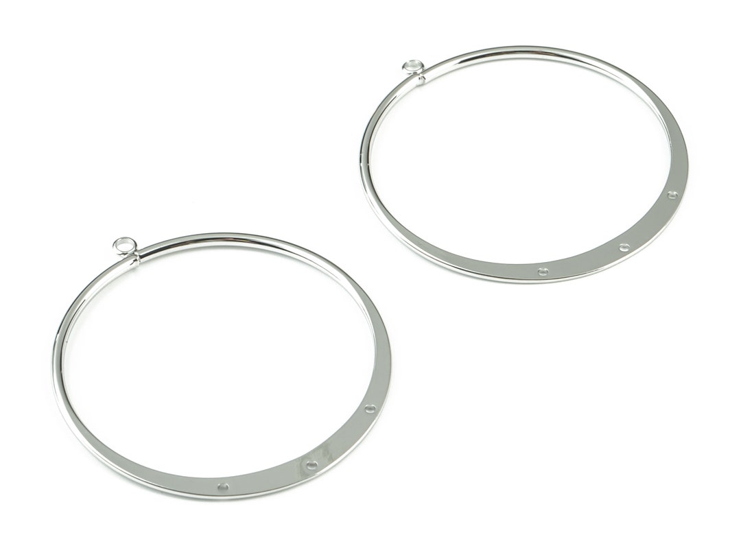 Silver Hammered Hoop Connector - 18K Real White Gold Brass Circle ...