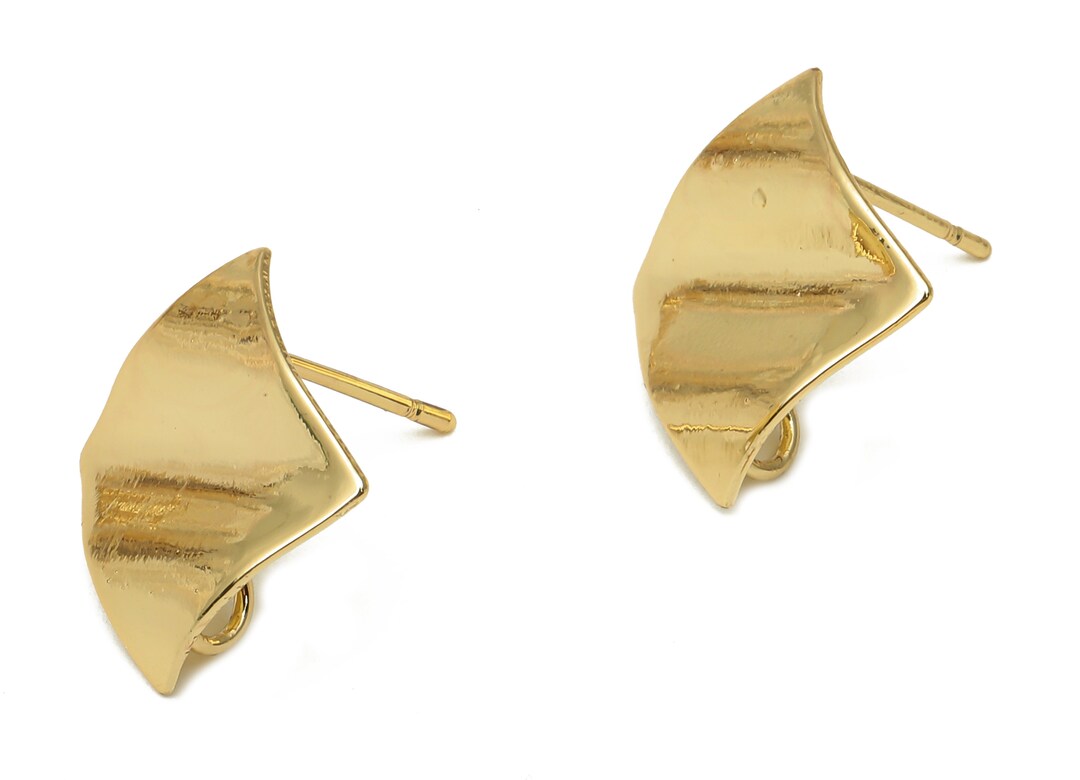 Brass Square Wavy Earring Post - Wave Earring Stud With Loop ...