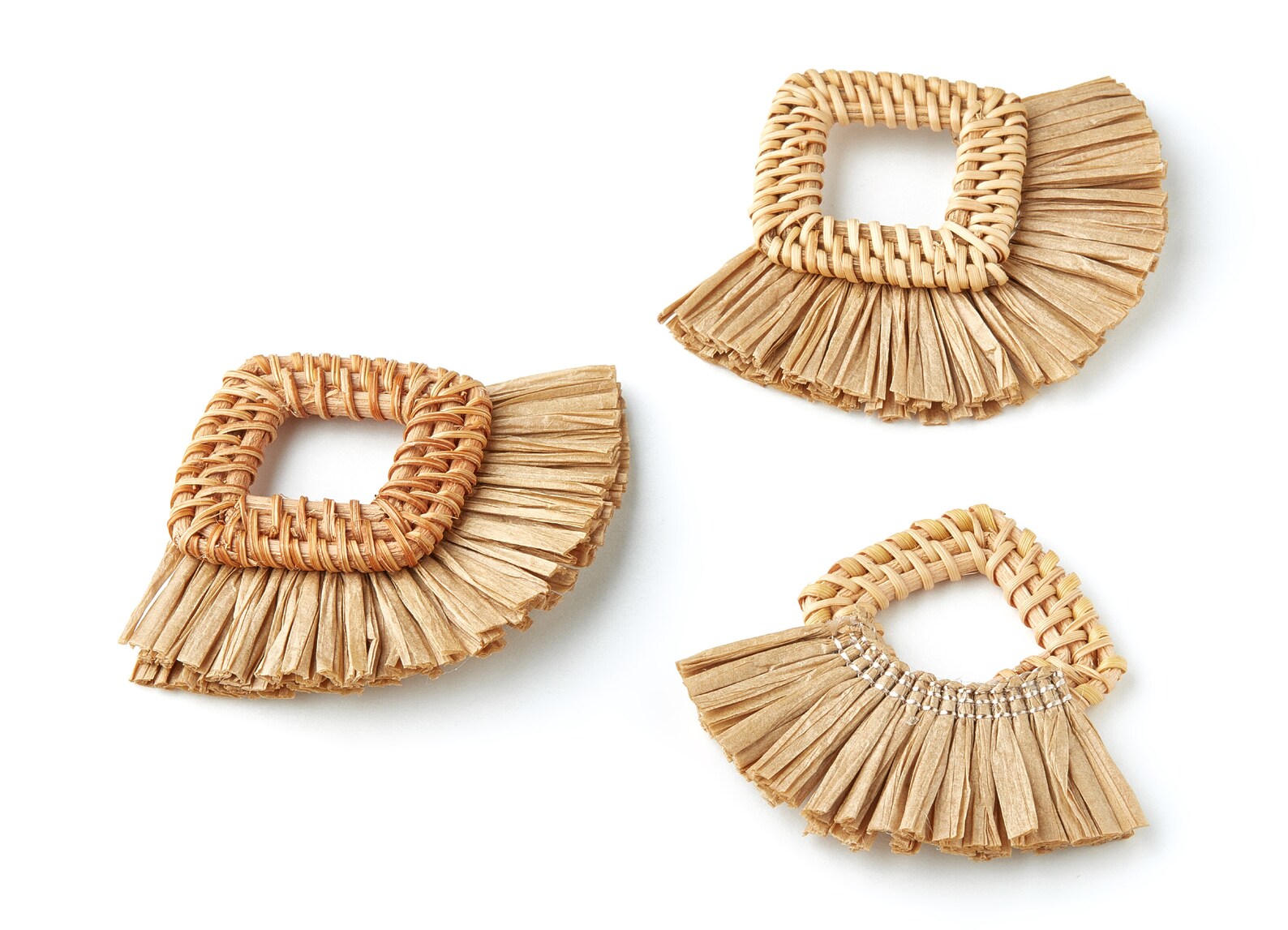 Handwoven Rattan With Raffia Tassels Charms Square Shaped | Etsy