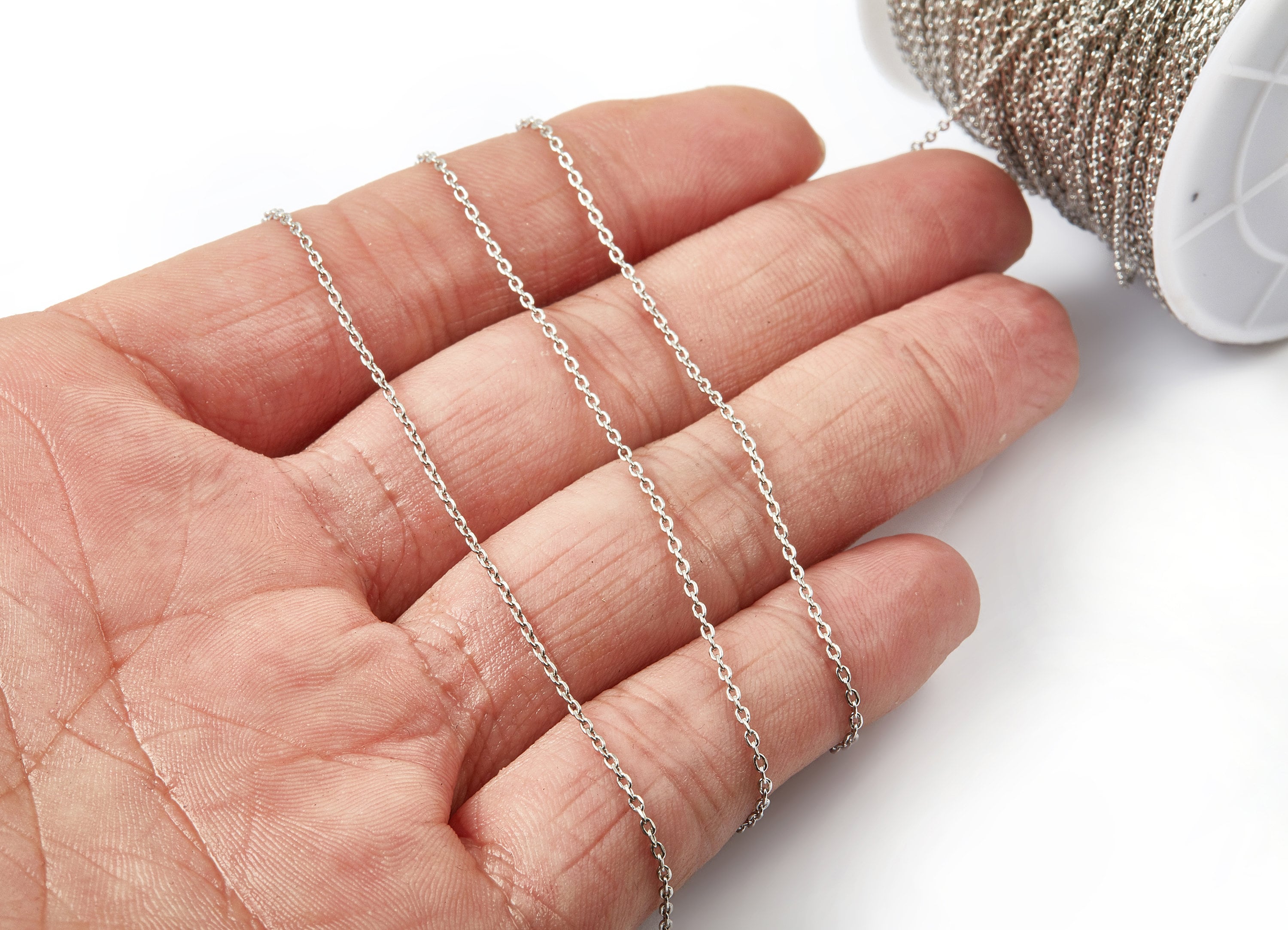Flat Soldered Cable Chain - Brass Chain - Silver Tone Plated - Brass ...
