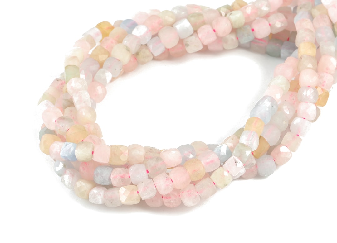 Morganite Cube Beads 4mm - 15.5 Inch - Faceted Cube Gemstone Beads ...