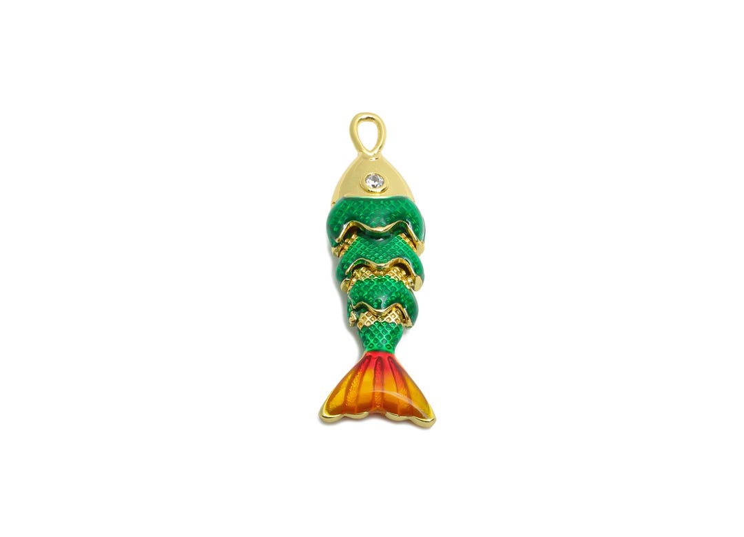 Refined Cloisonne Enamel Fish Charm - Brass Movable Fish Charm - CZ ...