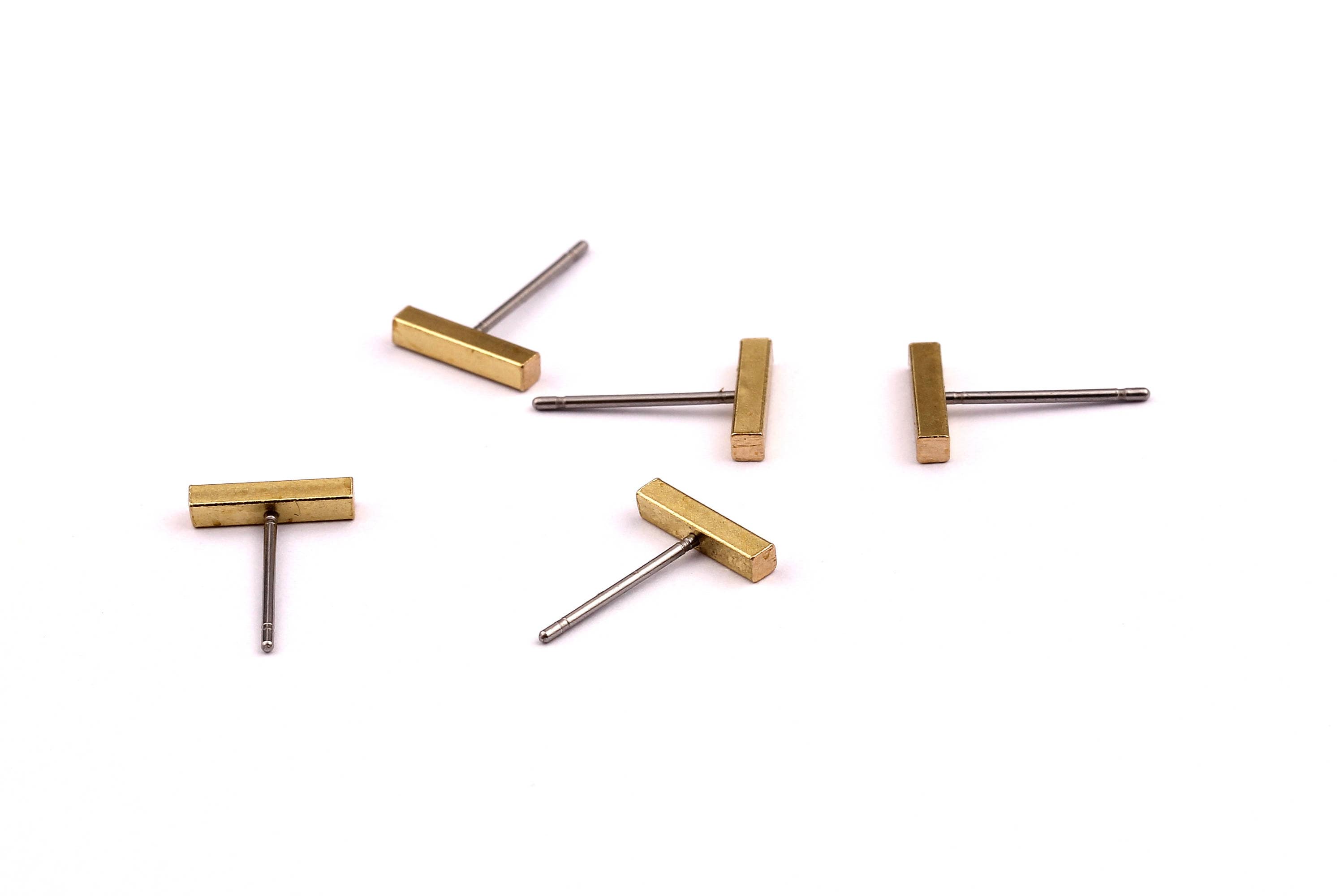 Rectangle Bar Stud Raw Brass Flat Bar Stud Stainless Steel | Etsy