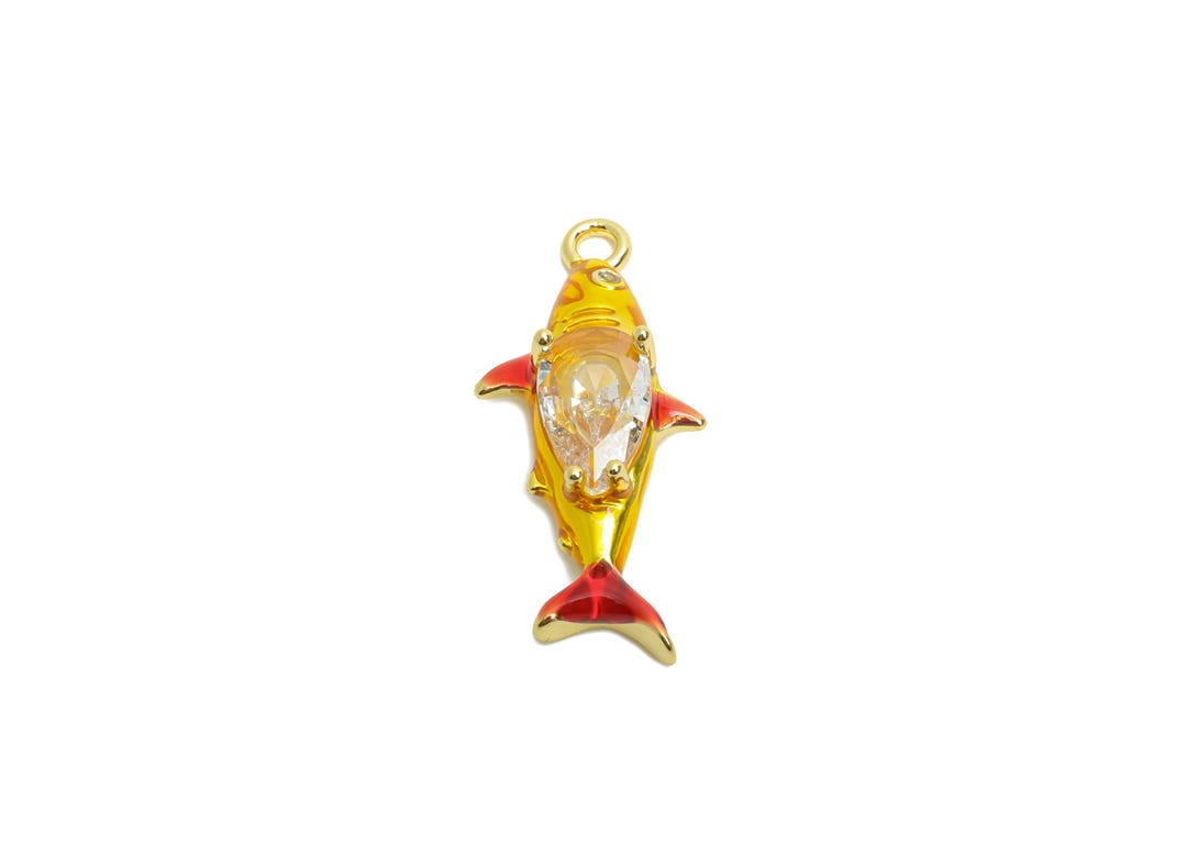 Teardrop Crystal Fish Charm Brass Sparking Enamel Fish Charm Colorful ...