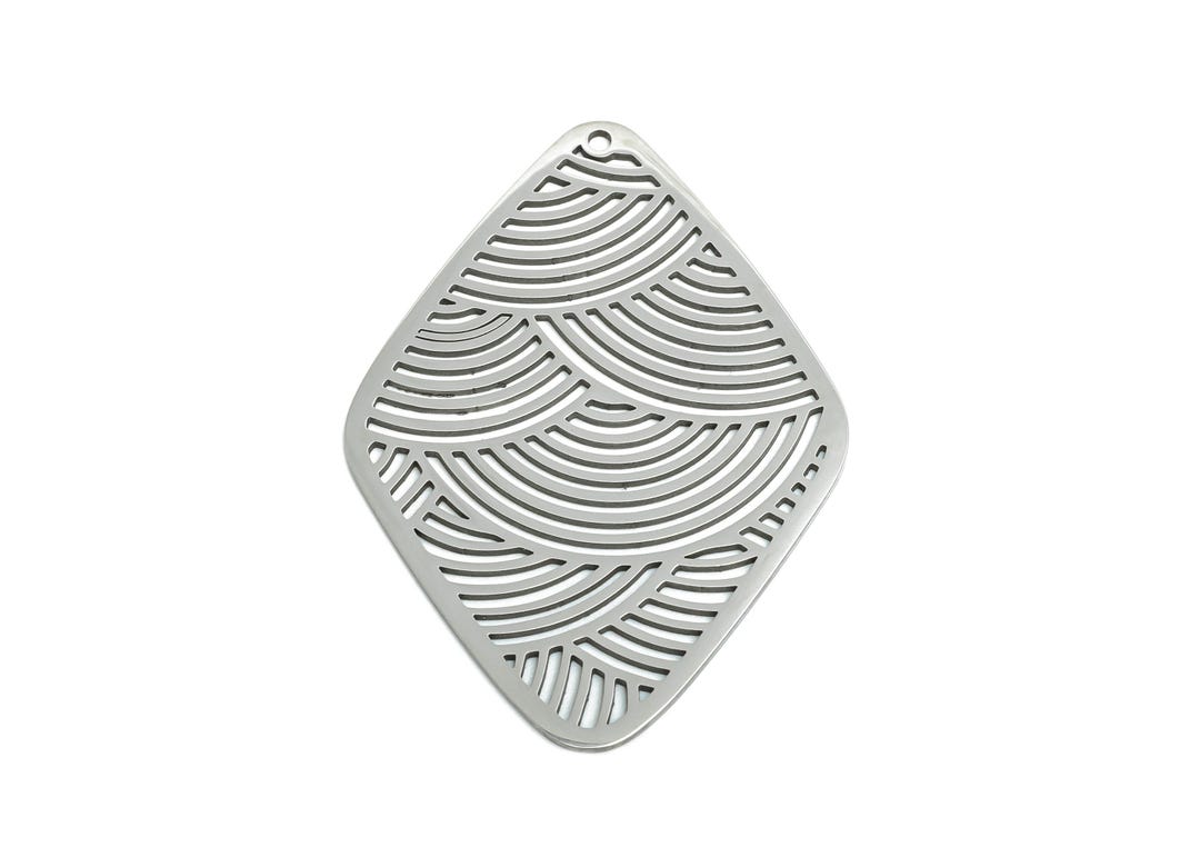 Steel Wave Pattern Pendant - Stainless Steel Charm - Modern Filigree ...
