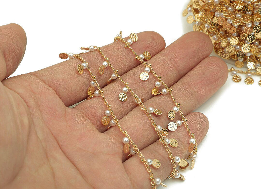 Brass Mini Curb Flake Chain - Satellite Curb Chain - Pearl Satellite ...