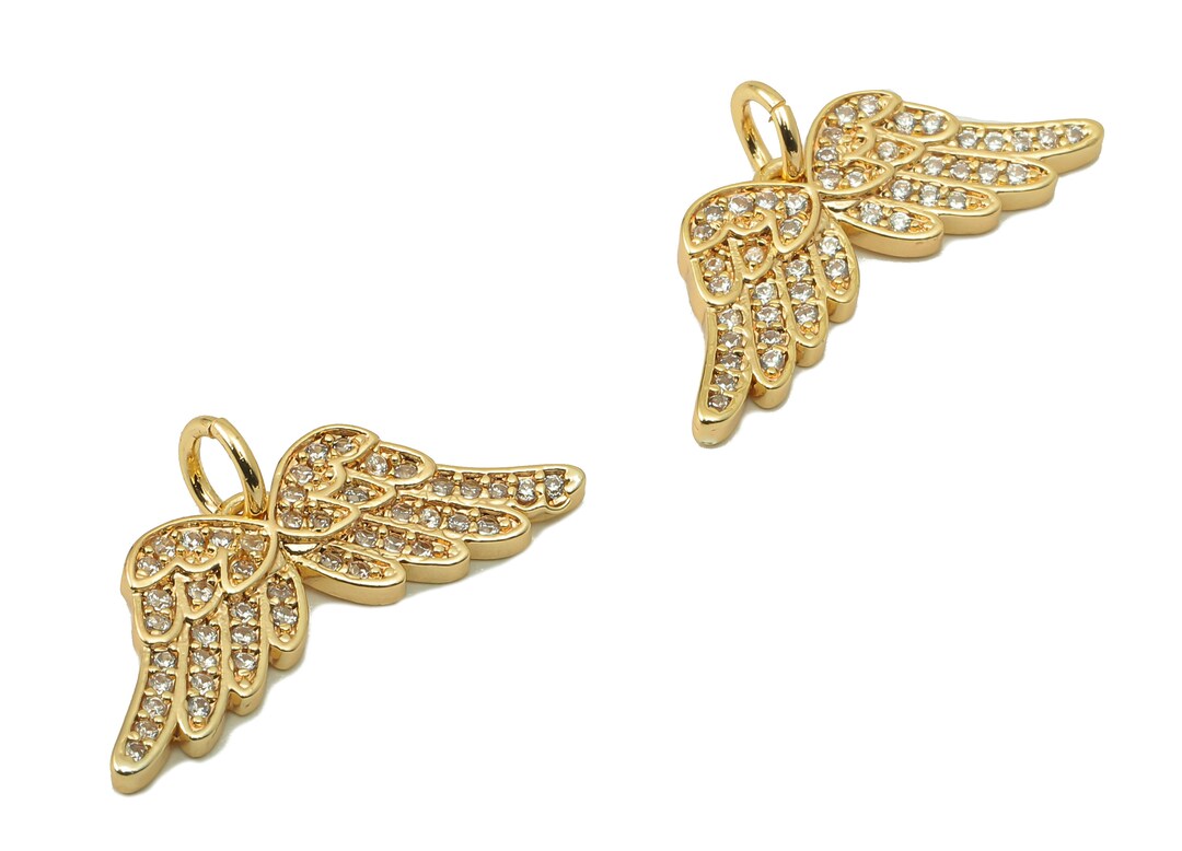Brass Wings Earring Charms - Angles Wings Zirconia CZ Charms - Brass ...