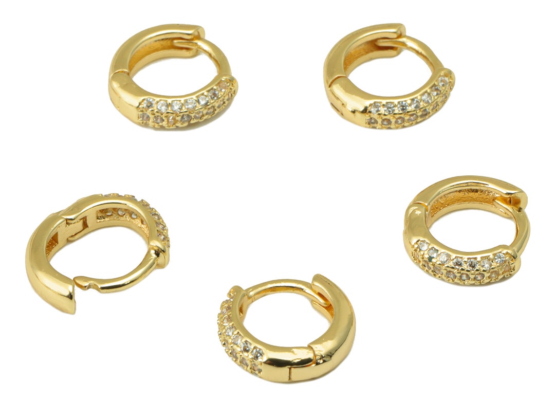 Brass Round Hoop Clasp - Brass CZ Circle Huggie Hoop Earring Clasp ...
