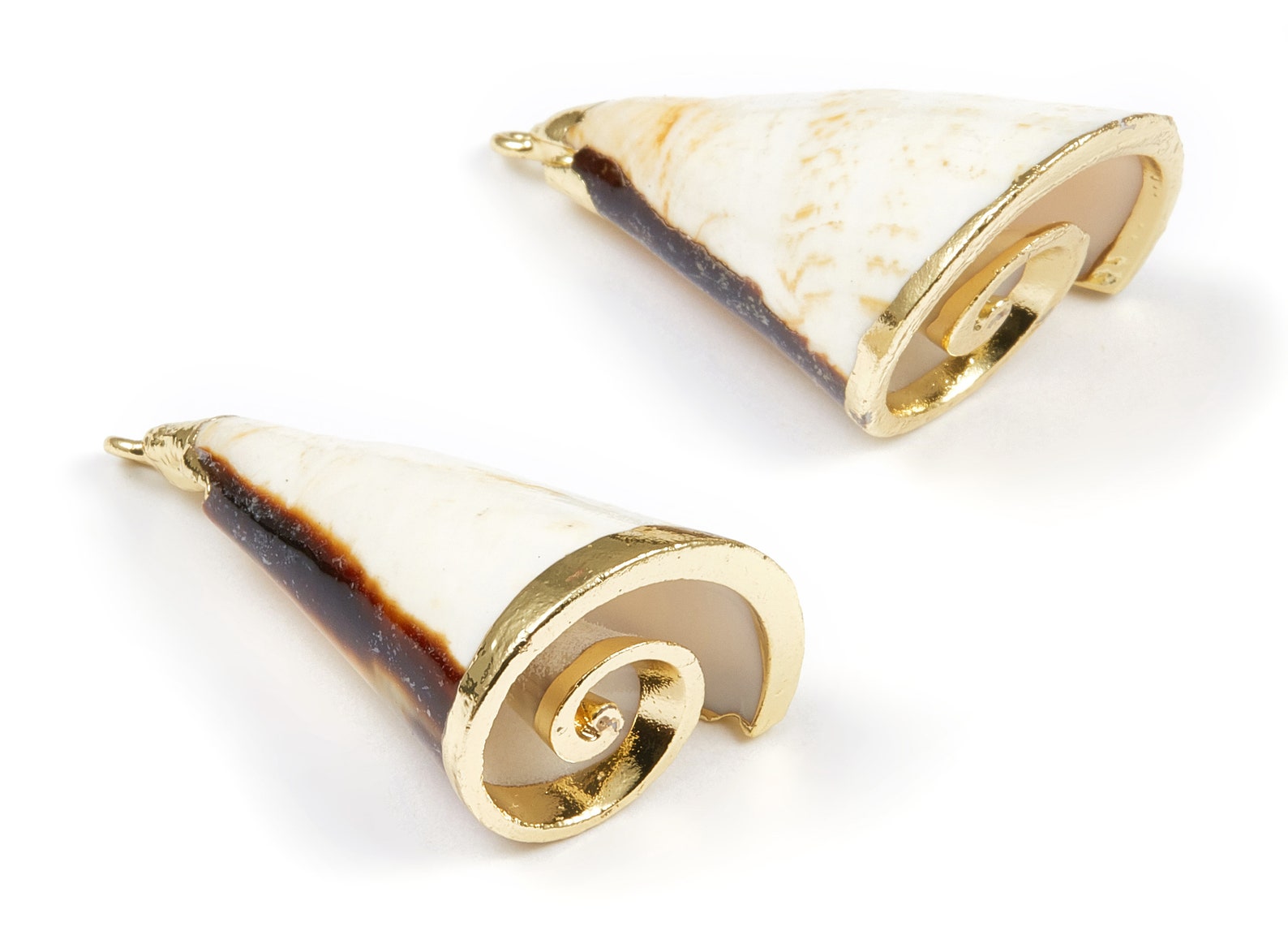 Cone Shell Charms - Whelk Seashell Pendant - Gold Tone Plated Earrings ...