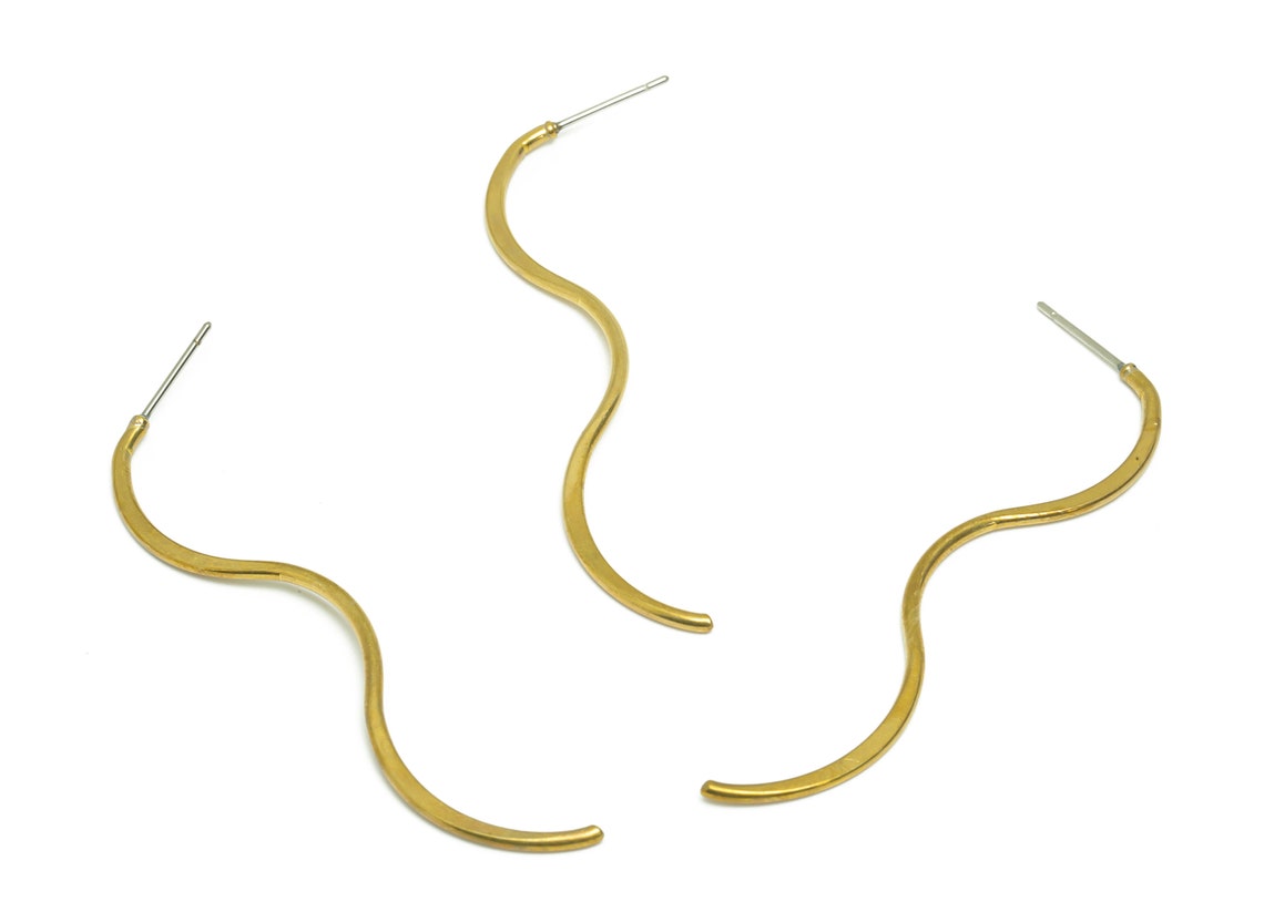 Wavy Wire Hammered Earring - Raw Brass Wire Earring Post - Brass Wavy ...