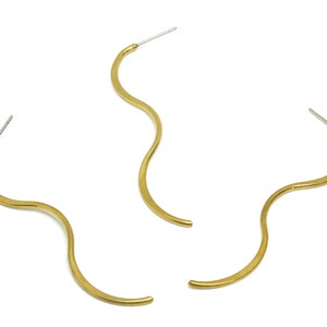 Wavy Wire Hammered Earring - Raw Brass Wire Earring Post - Brass Wavy ...