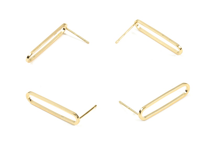 Brass Oval Earing Stud Brass Oval Earring Post 18K Real | Etsy