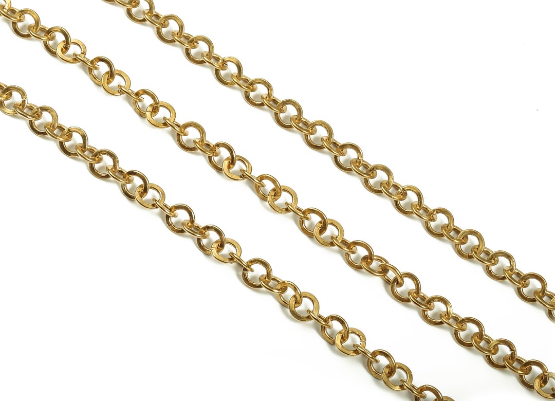 Flat Round Link Cable Chain Raw Brass Unsoldered Brass Cable Chain 0.30 ...