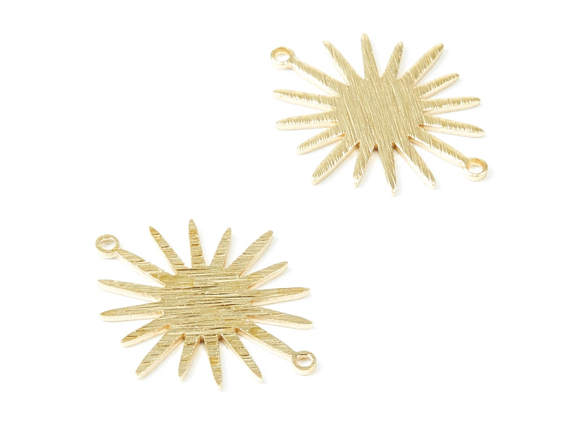 Brass Sun Charms - Textured Sun Shaped Raw Brass Connector With 2 Hole ...