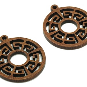 Mahogany Wood Round Charm - Coffee Color Circle Earring - Hollow ...
