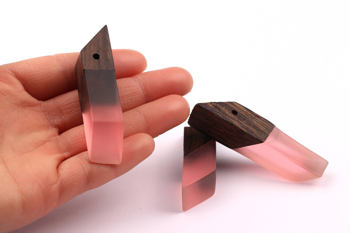 Wood Resin Pendant Natural Monzo Wooden Charms Pink Epoxy - Etsy