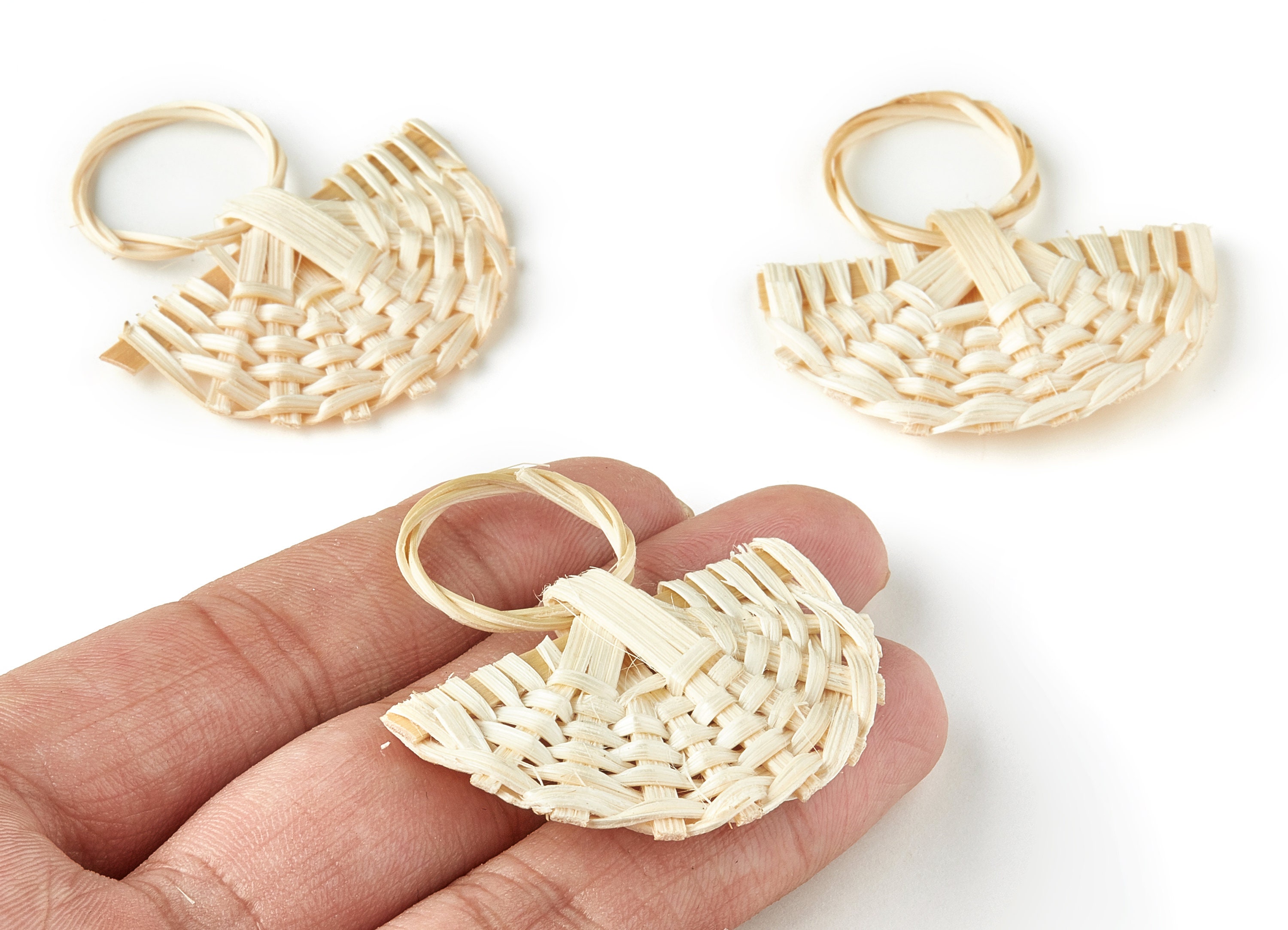 Handwoven Rattan Fan Charms - Fan Rattan Earrings and Pendant - Wooden ...