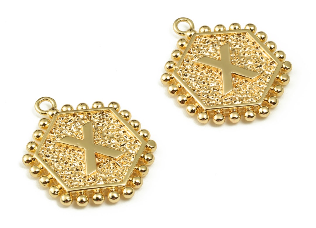 Brass Hexagon Letter X Charms - Alphabet Pendant Charm - 18K Shiny Gold ...