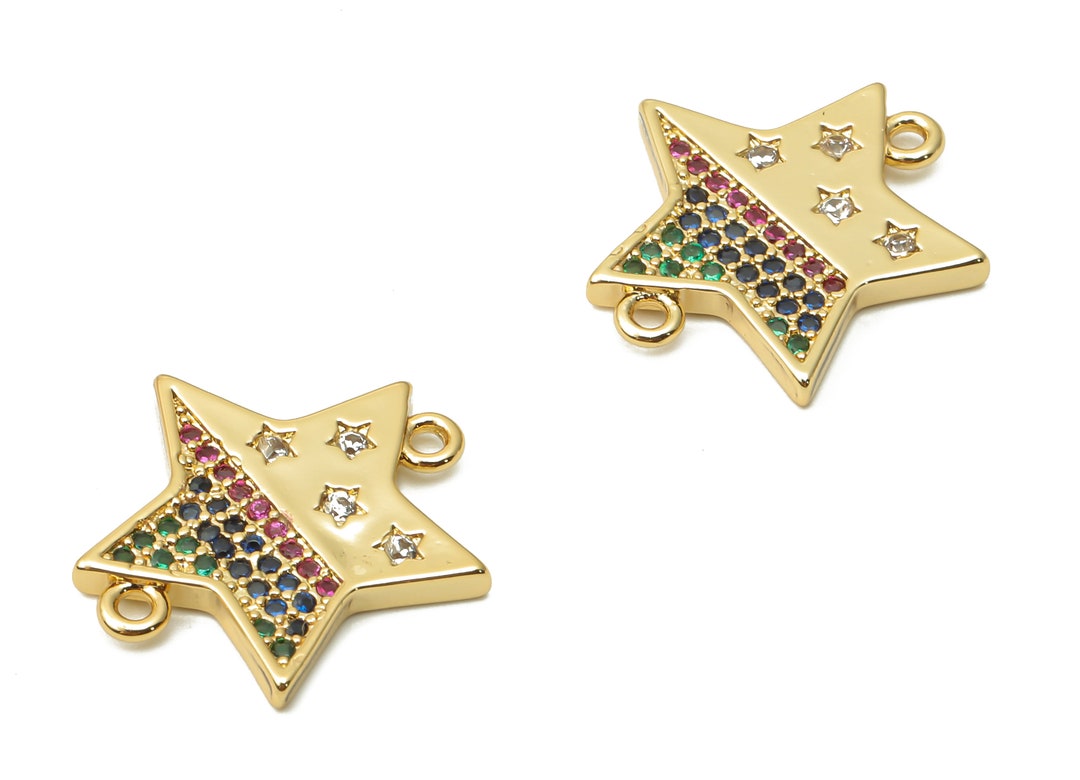 Brass Rainbow Star Earring Connectors With Zircons - Brass Star ...