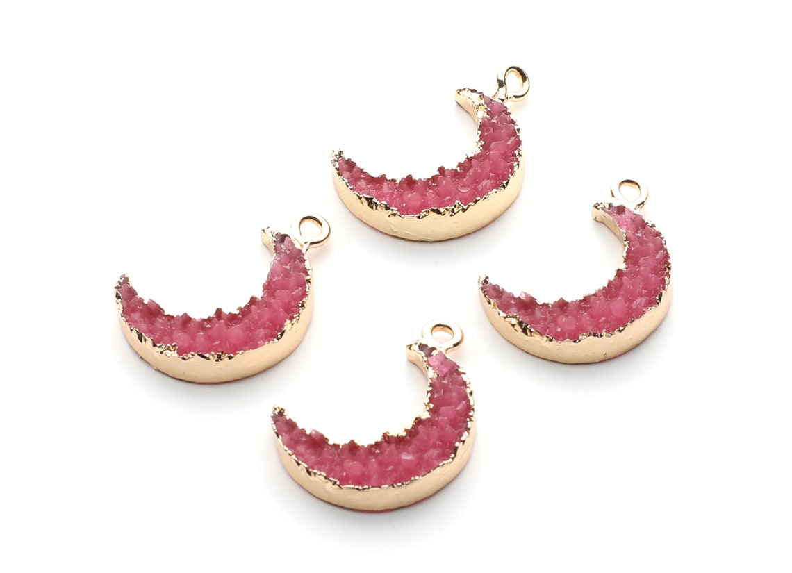 Druzy Earring Charms Dark Pink Resin Copper Earrings for - Etsy