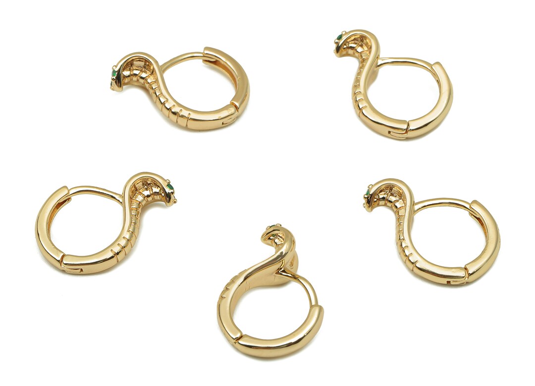 Brass Round Snake Earring Clasp - Cobra Hoop Clasp With Zircon - Huggie ...