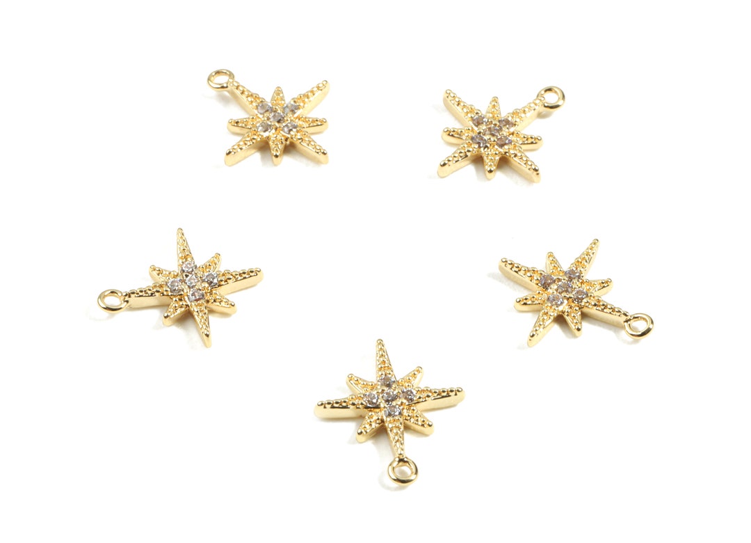 Brass Star Earring Charms With Zircons - Brass Star Charm for Necklace ...
