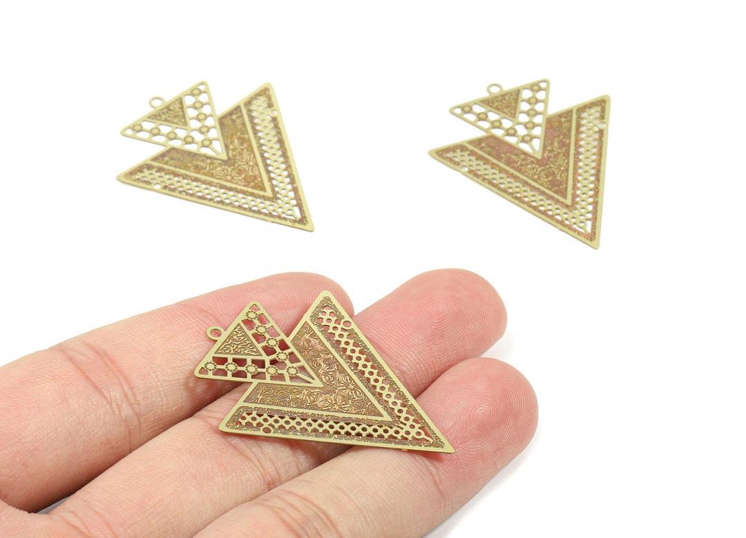 Raw Brass Triangle Shaped Earring and Necklace Charms - Necklace ...