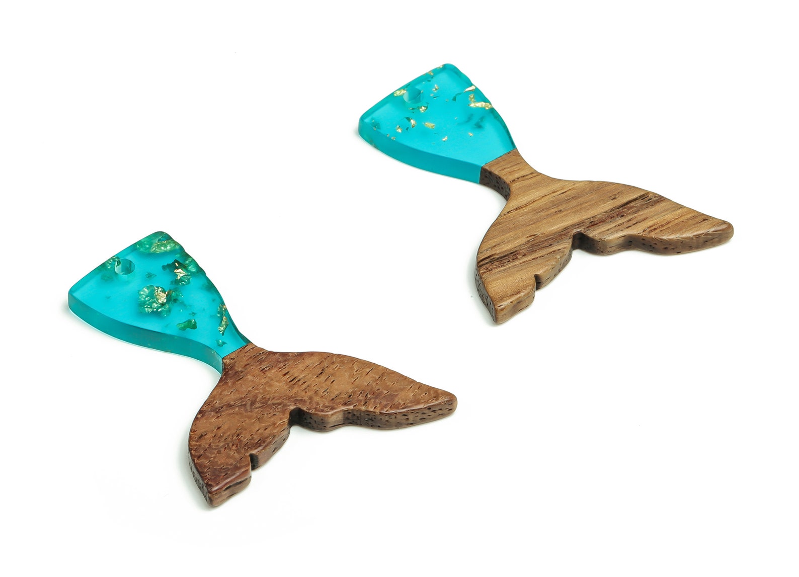 Walnut Wood Fish Tail Charms - Resin Fish Tail Pendant - Blue & Coffee ...