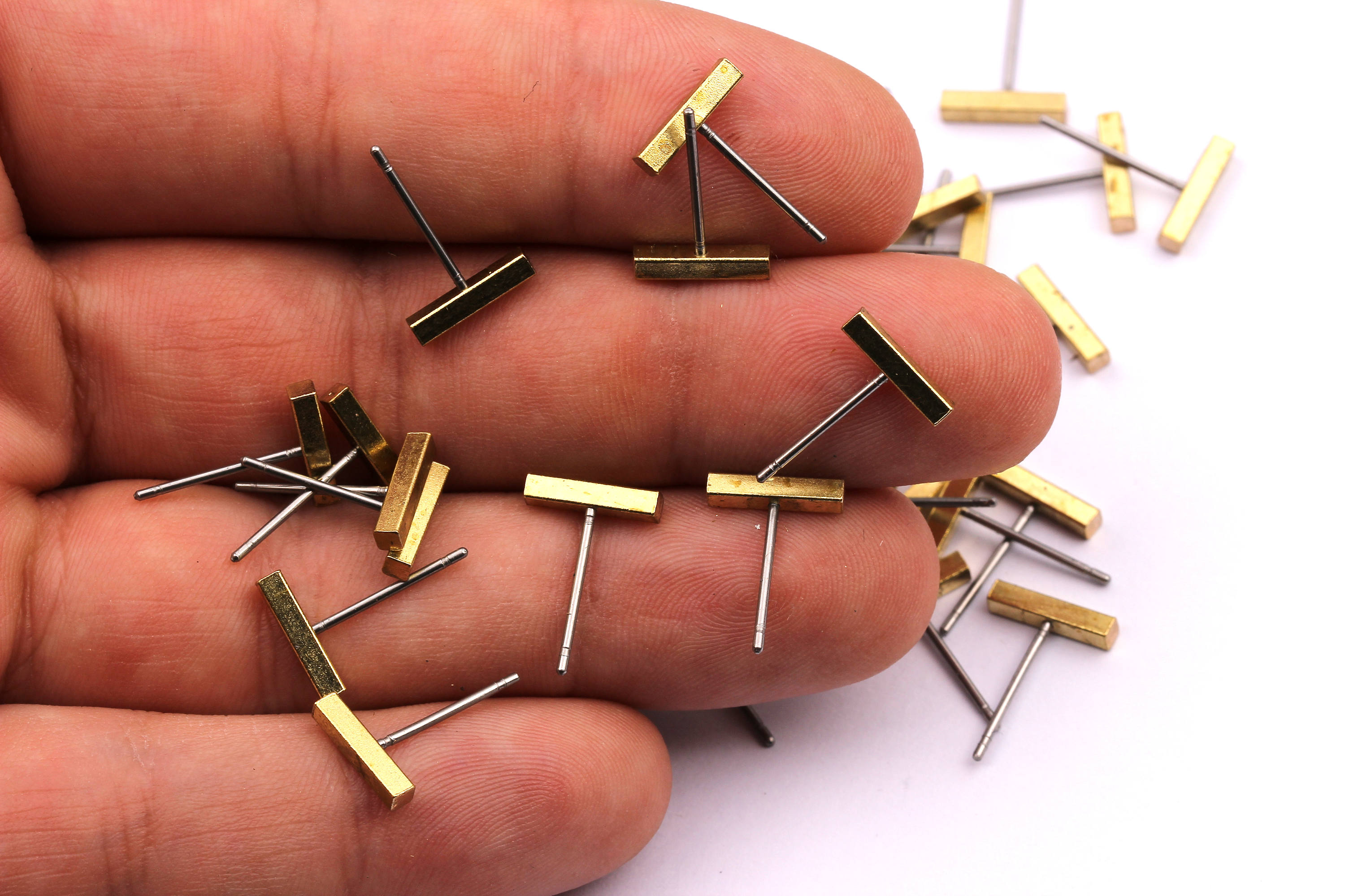 Rectangle Bar Stud Raw Brass Flat Bar Stud Stainless Steel | Etsy