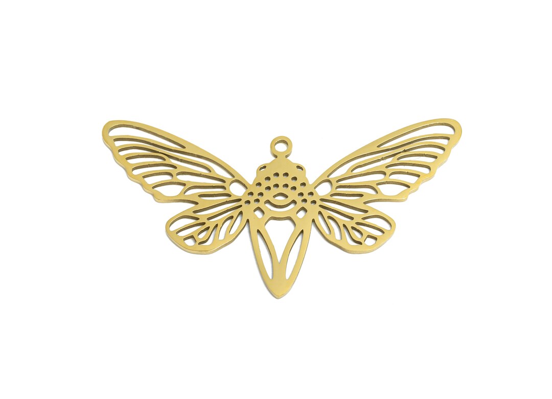 Cicada Metal Pendant - Stainless Steel Insect Charm - Gold Color Boho ...
