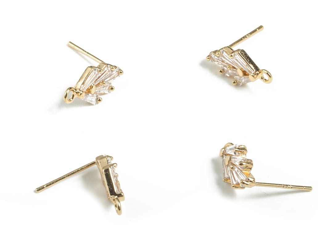 Brass Stem Earring Stud With Zircons - Brass Stem Earring Post - 18K ...