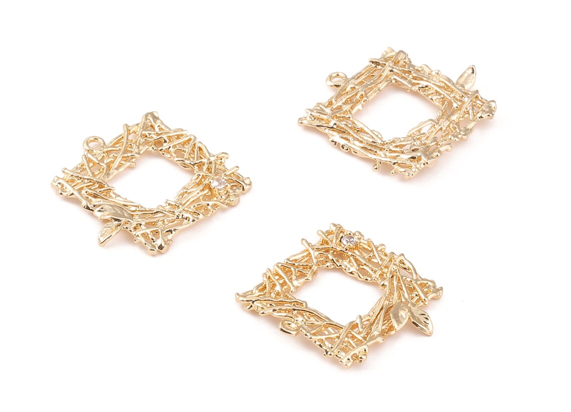 Brass Square Charms Zircon Square Pendant 18K Real Gold - Etsy