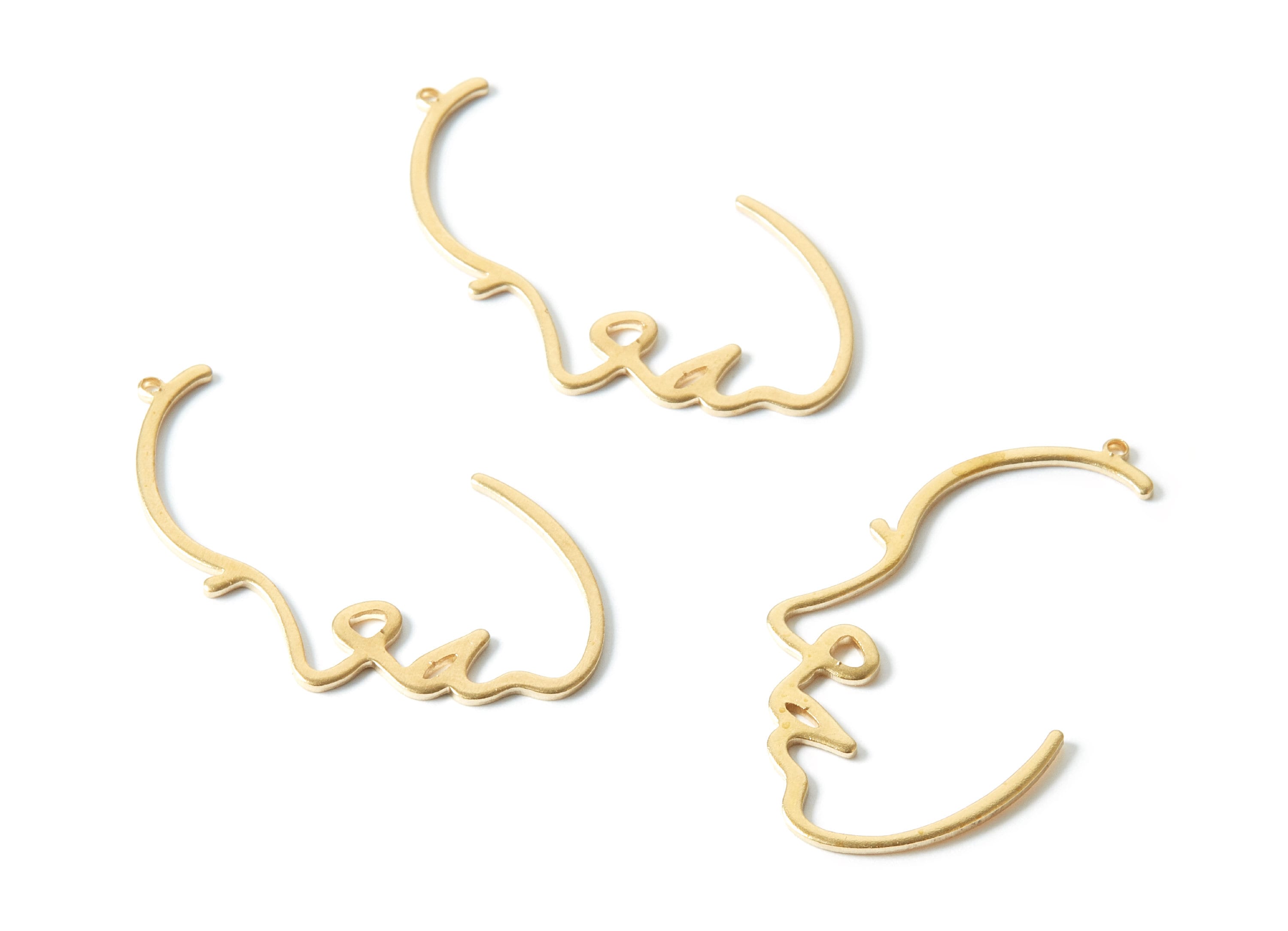 Brass Face Charms Face Shaped Raw Brass Pendant Earring | Etsy