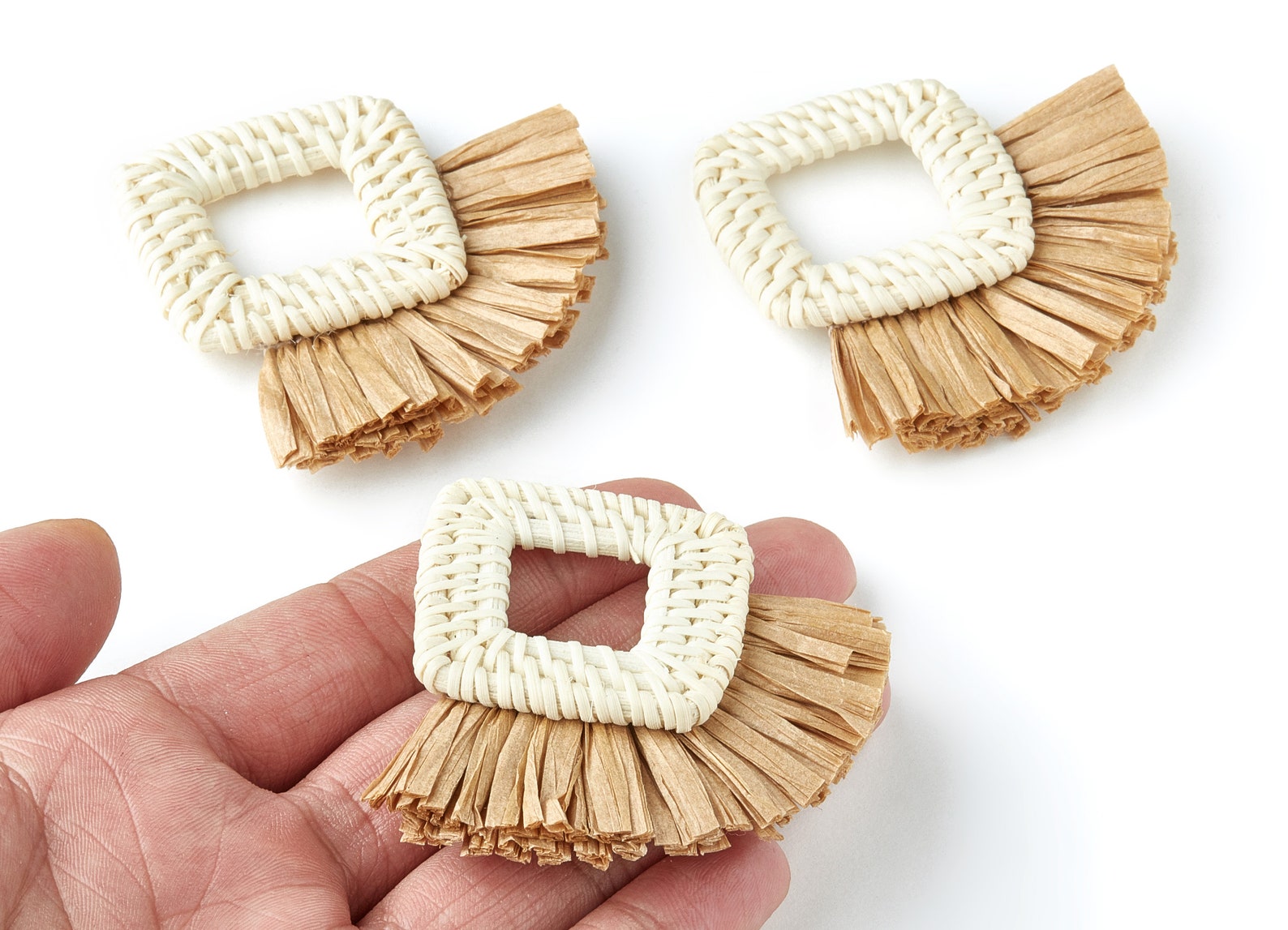 Handwoven Rattan With Raffia Tassels Charms Square Shaped | Etsy