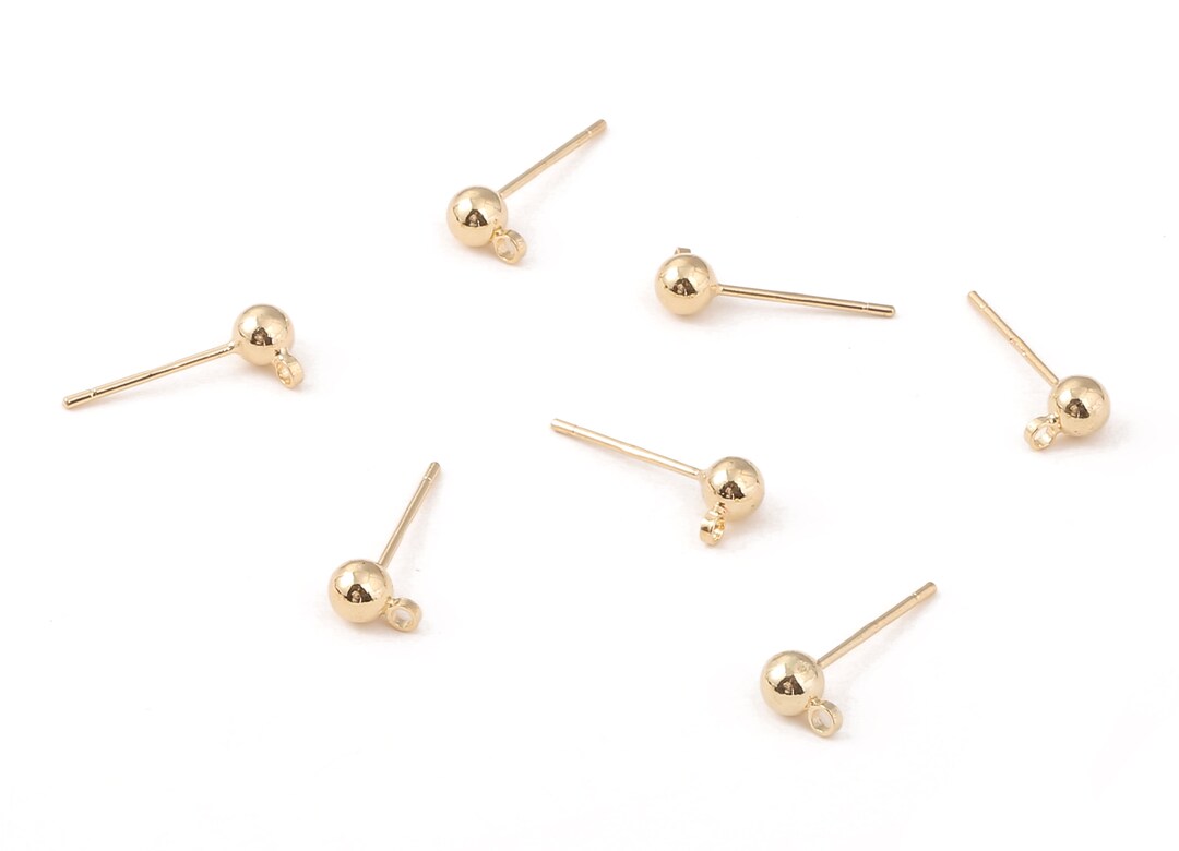 Brass Ball Earring Post - With Ball Pad Studs - 18K Real Gold Plated ...