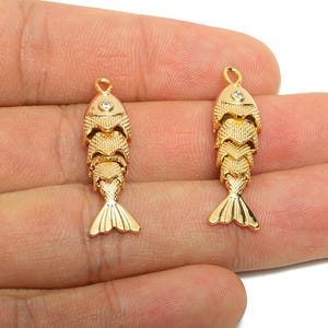 Movable 3D Articulated Fish Charms - Brass Textured Cubic Zircon ...