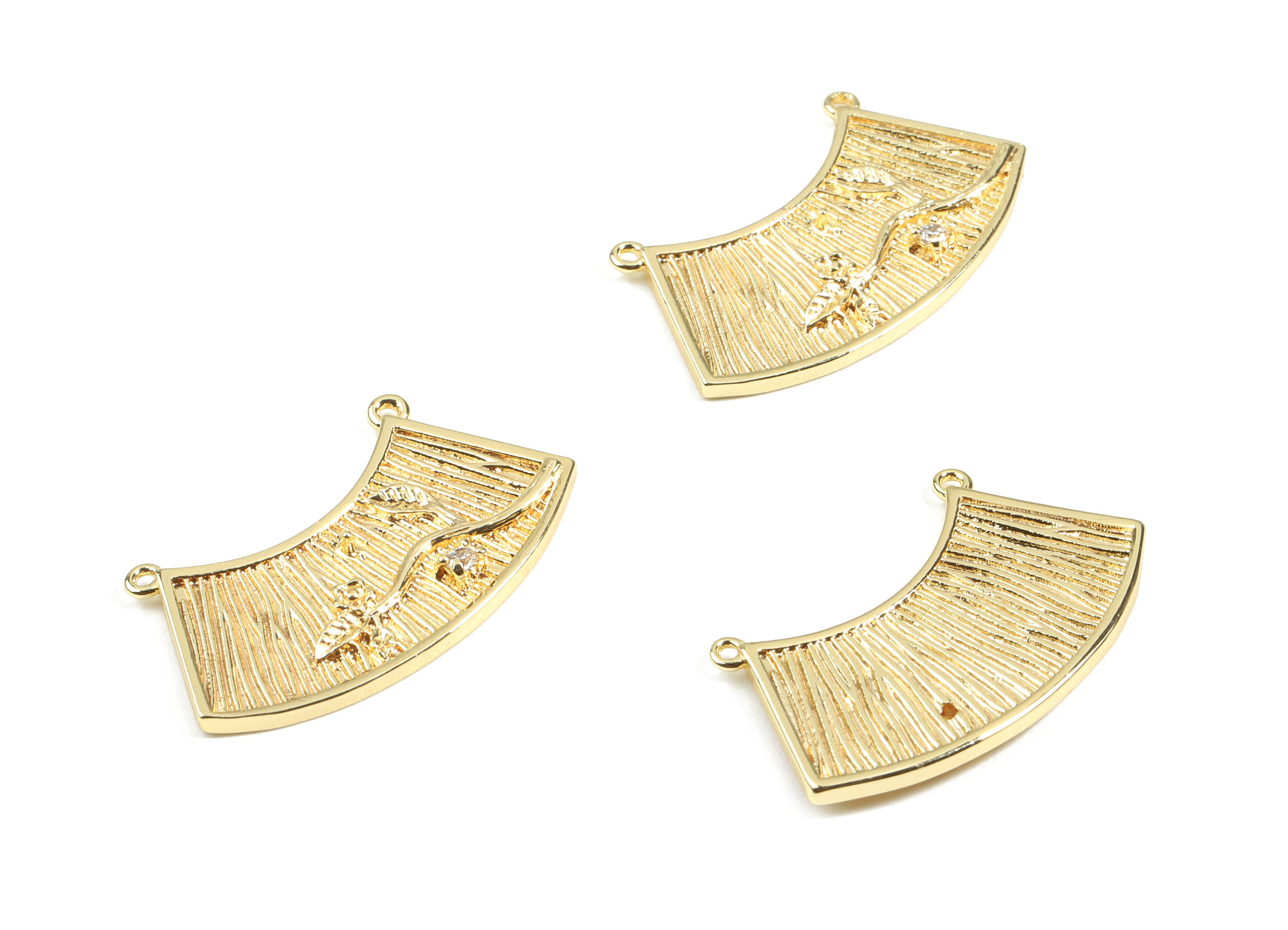 Brass Flowers Earring Connector With Zircons - Brass Gold Flower ...