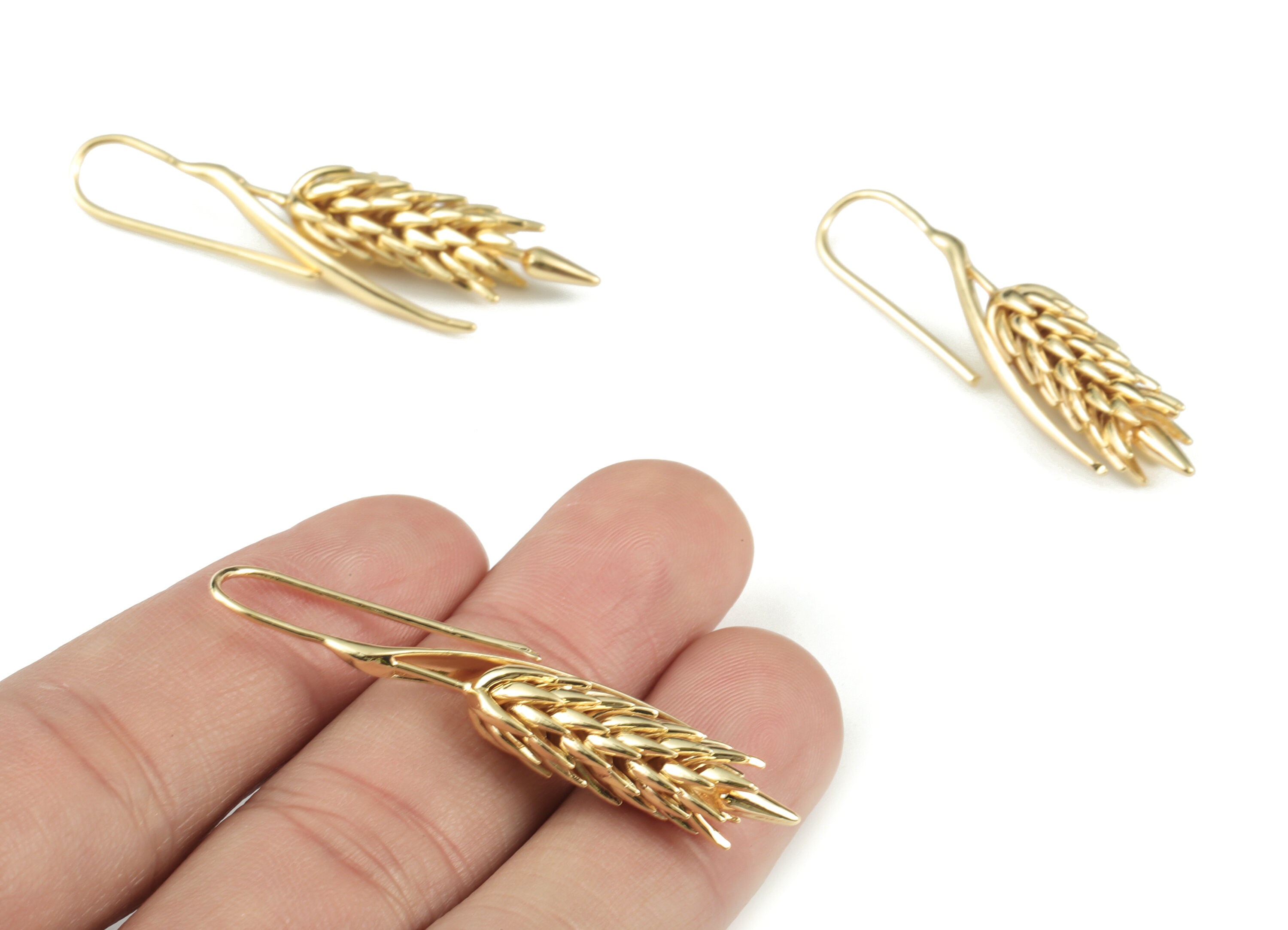 Gold Spikes Earring Wire 18K Real Gold Brass Wheat Earring | Etsy