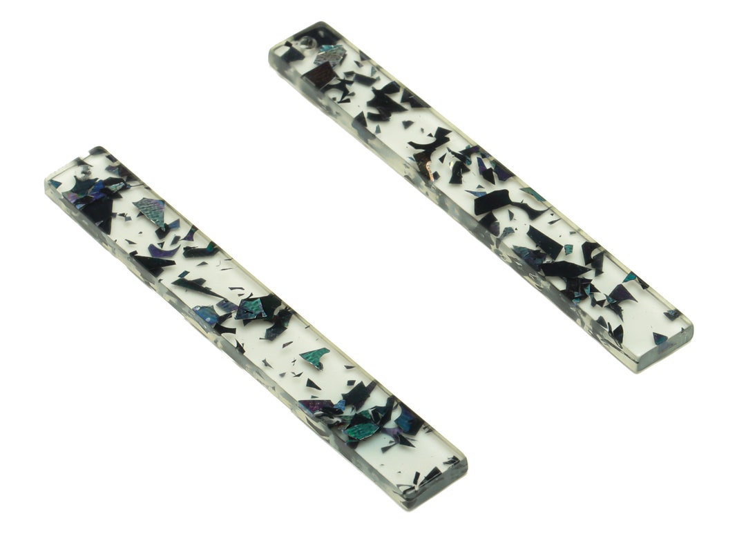 Acrylic Stick Charms - Bar Earrings - Transparent Black Confetti ...