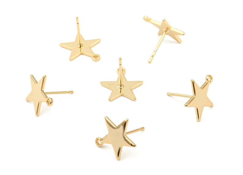 Brass Star Earing Stud White Loop - Brass Star Earring Post - 18K Real ...