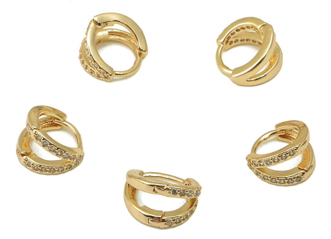 Brass Huggie Hoop Earrings - Cubic Zirconia Hoop Clasp - Tiny CZ Huggie ...