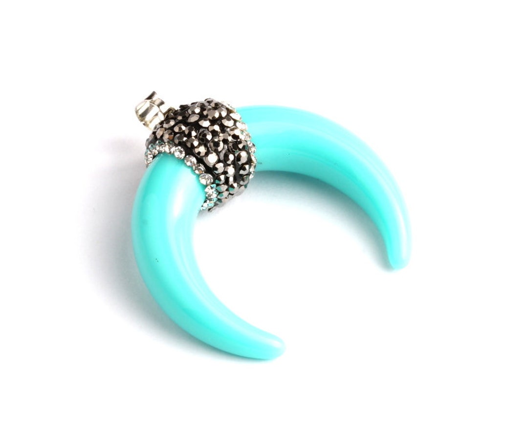 Rhinestone Resin Pendant - Double Horn Charms - Rhinestone Pave Jewelry ...
