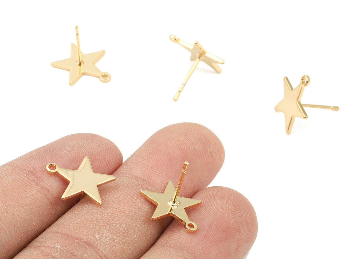 Brass Star Earing Stud White Loop Brass Star Earring Post - Etsy