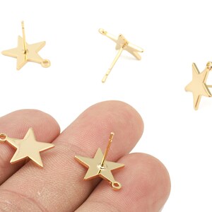 Brass Star Earing Stud White Loop - Brass Star Earring Post - 18K Real ...