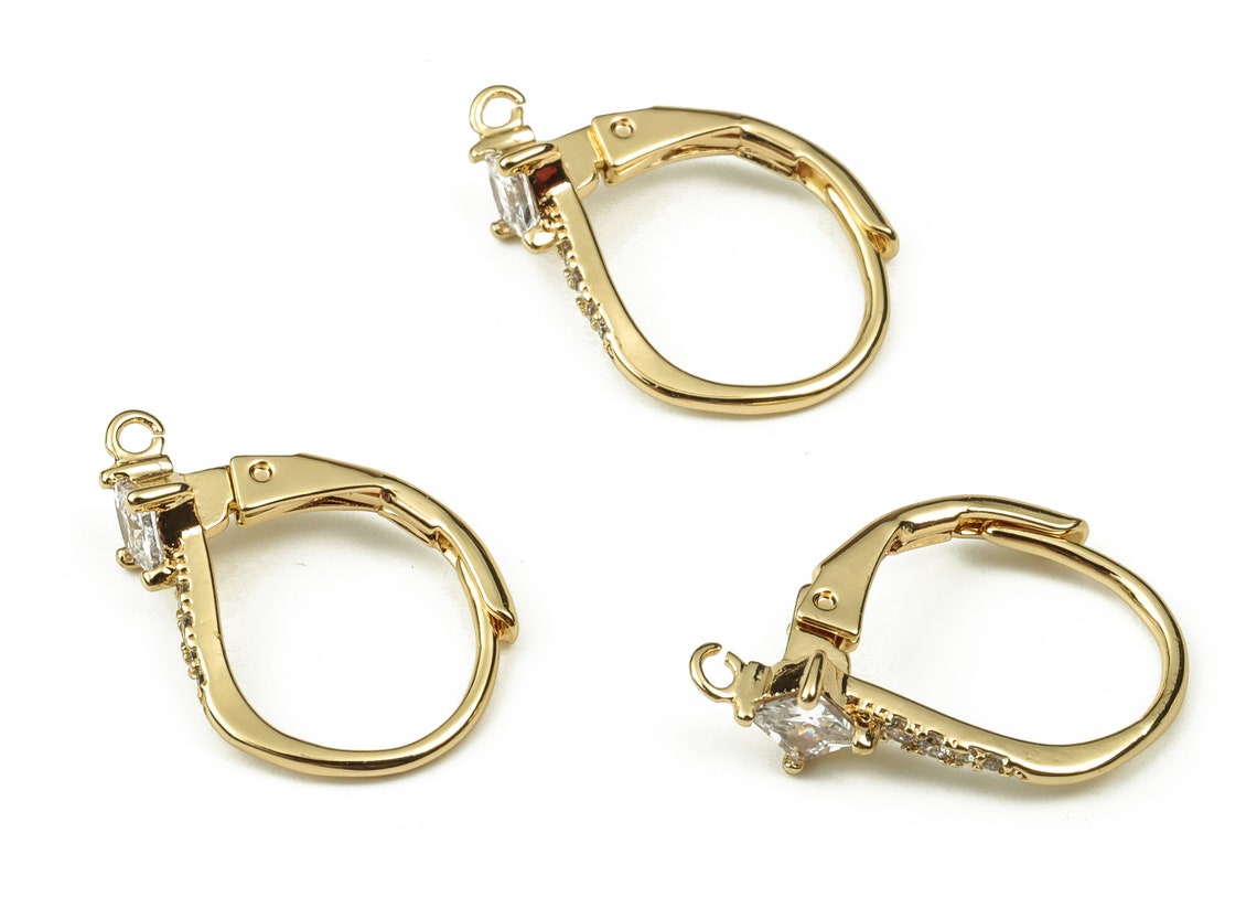 Brass Leverback Earring Clasp With Zircons Gold Plain - Etsy